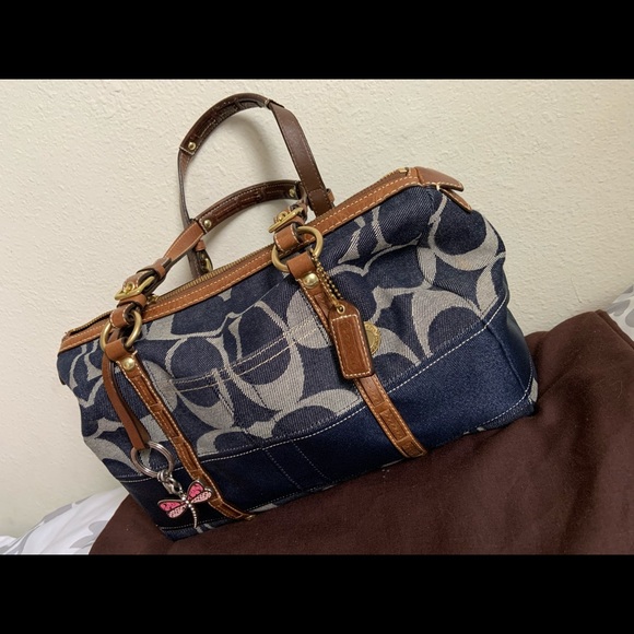 Coach | Bags | Signature Striped Blue Denim Coach Bag | Poshmark